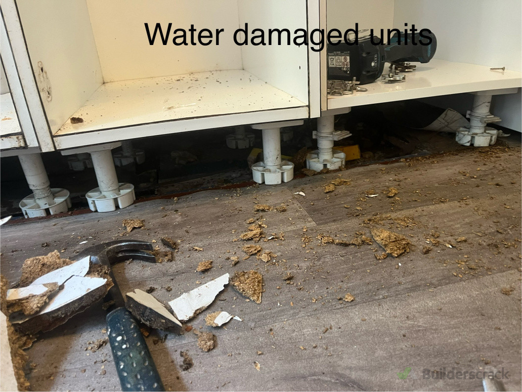Replacing water damage kitchen units and toespace cover | Builderscrack