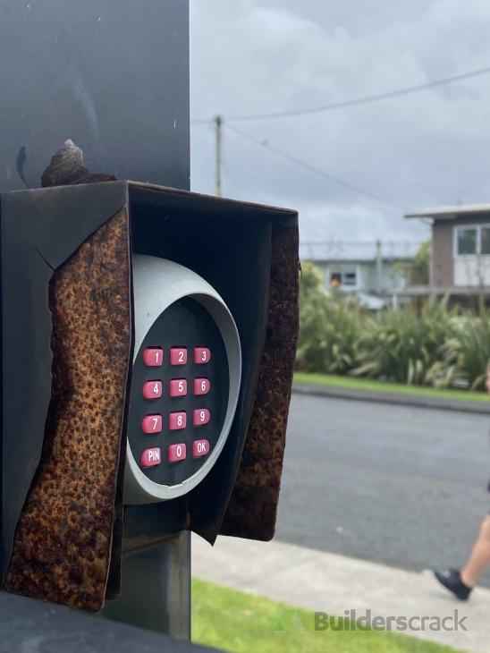 Replace rusted panel cover for keypad and chipped coating on gate ...