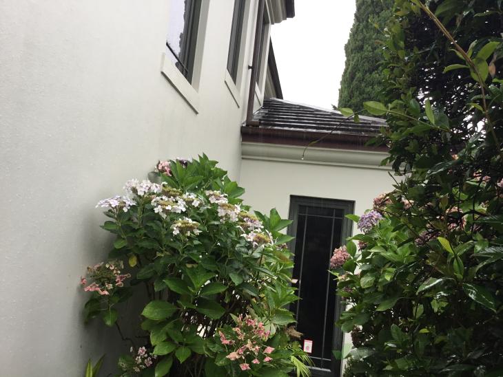 Gutter Dow pipe size too small causing overflow damage to garage ...