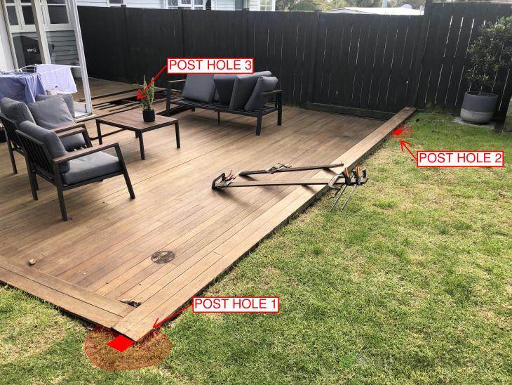 Three post holes to be dug for shade sail posts (#628630) | Builderscrack